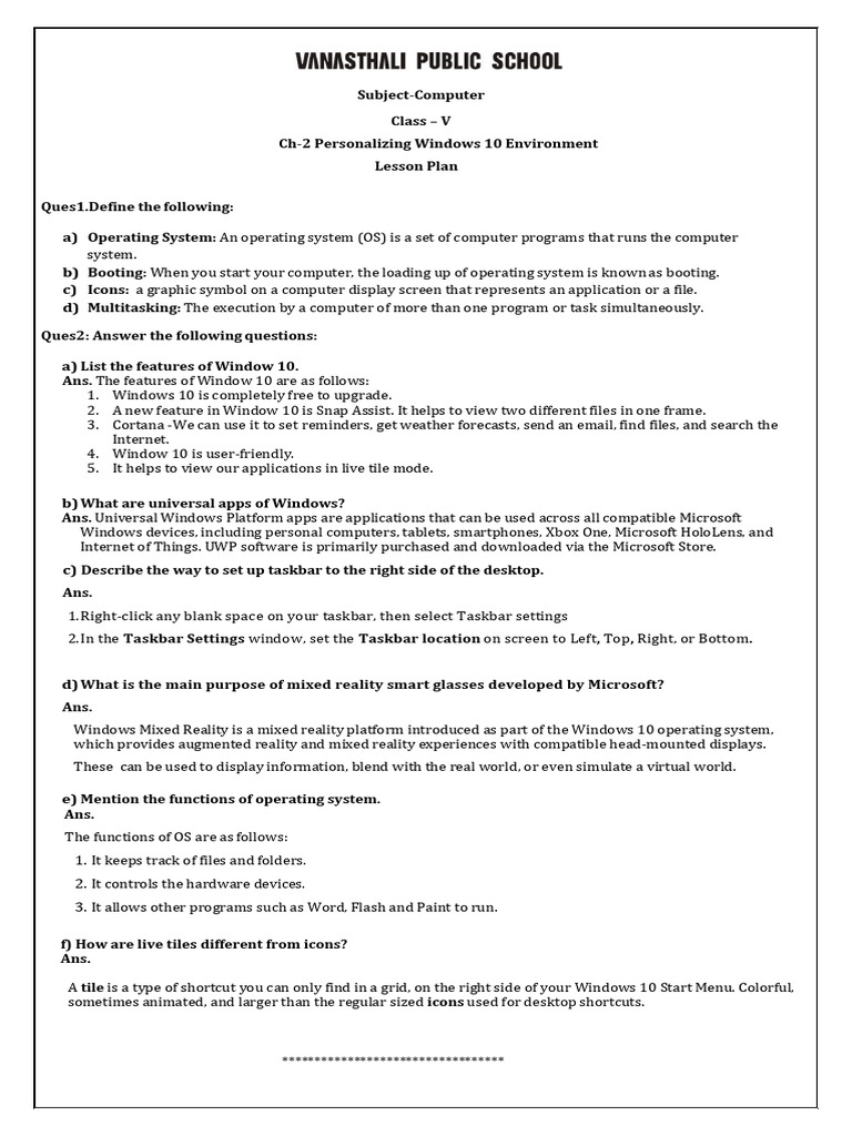 Personalizing Windows 10 for Students | PDF | Microsoft Windows ...