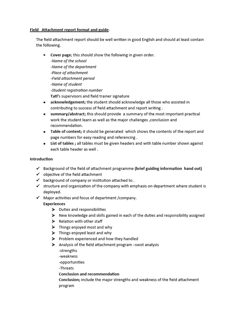 Field Attachment report format and guide | Download Free PDF ...