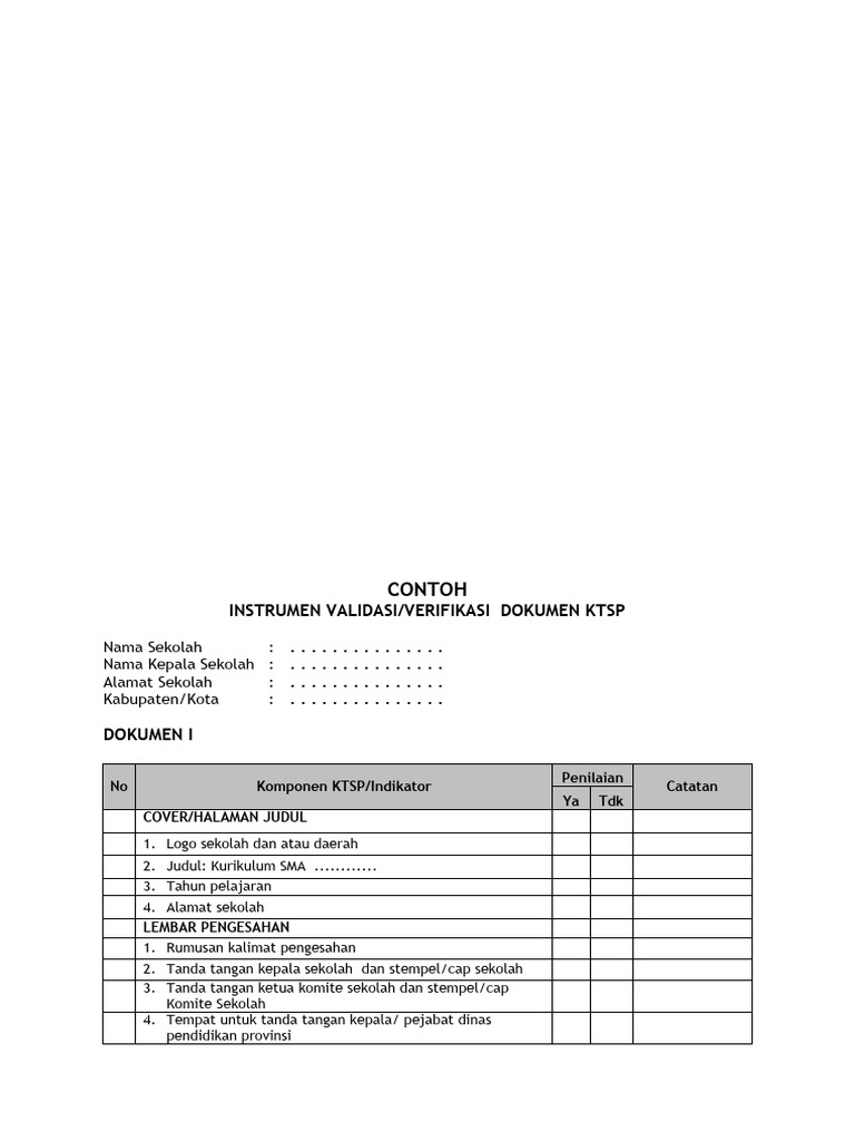 Contoh Instrumen Validasi KTSP | PDF | Bisnis