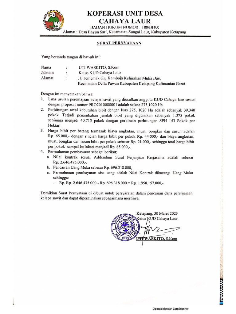 Contoh Beli Bibit Surat Keterangan, Rencana Kerja, Dan RAB Cahaya Laur | PDF