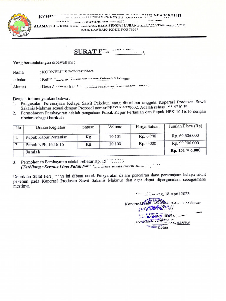 Contoh Surat Keterangan Pencairan 100 Jt | PDF