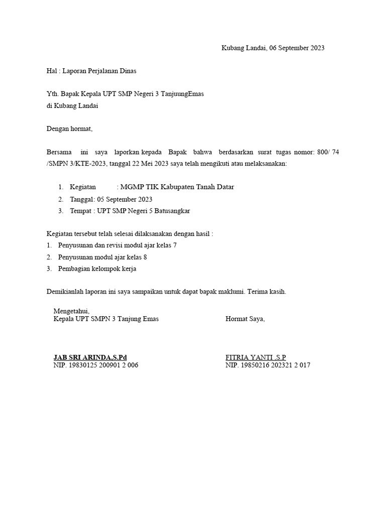 Contoh laporan SPPD | PDF
