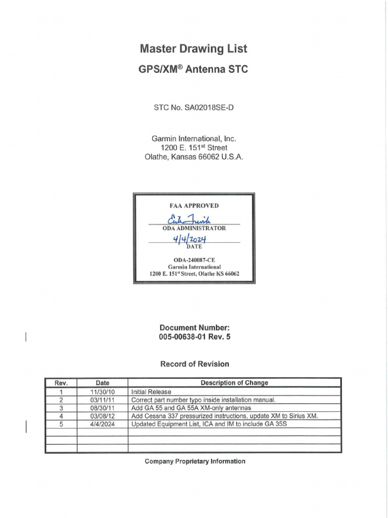 GPS-XM Antenna STC Master Drawing List | PDF
