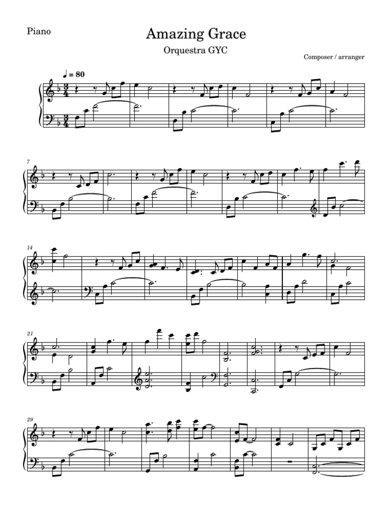 Amazing Grace Piano Arrangement | PDF