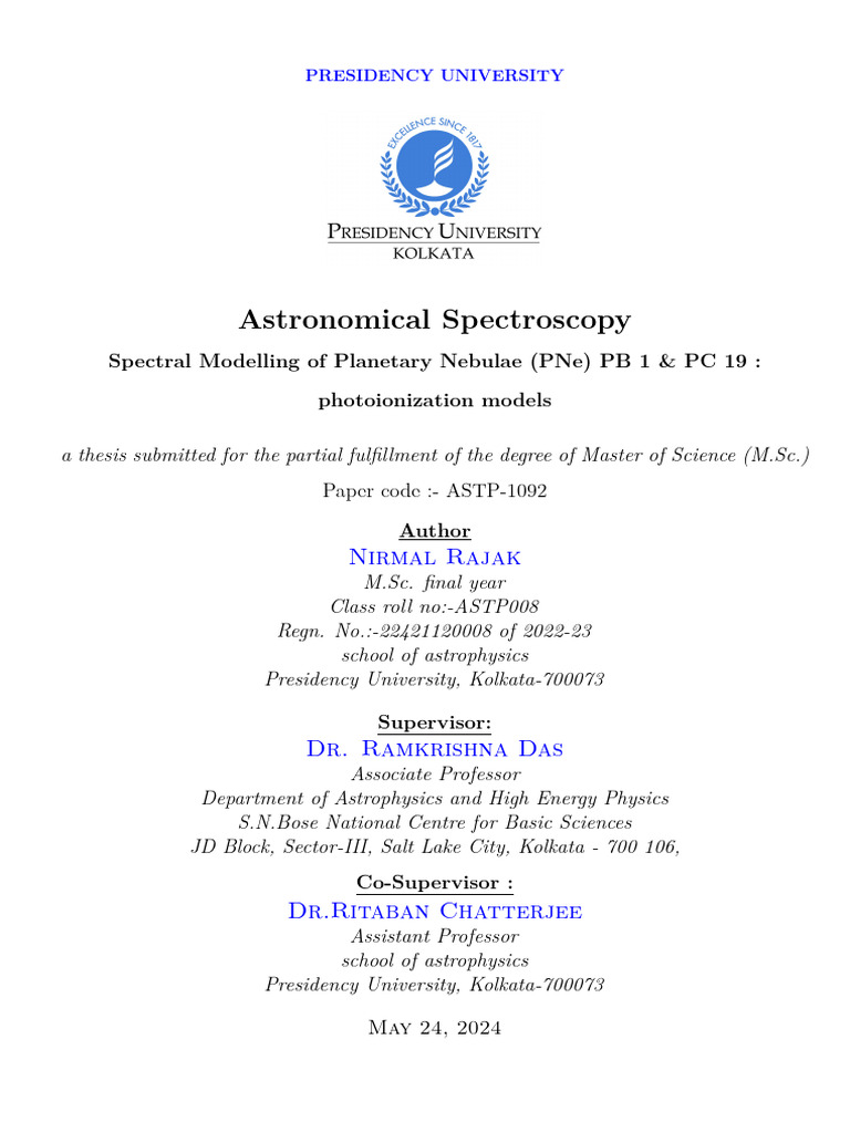 Astronomical Spectroscopy Nirmal Rajak Final PG Report | PDF | Spectroscopy | Telescope