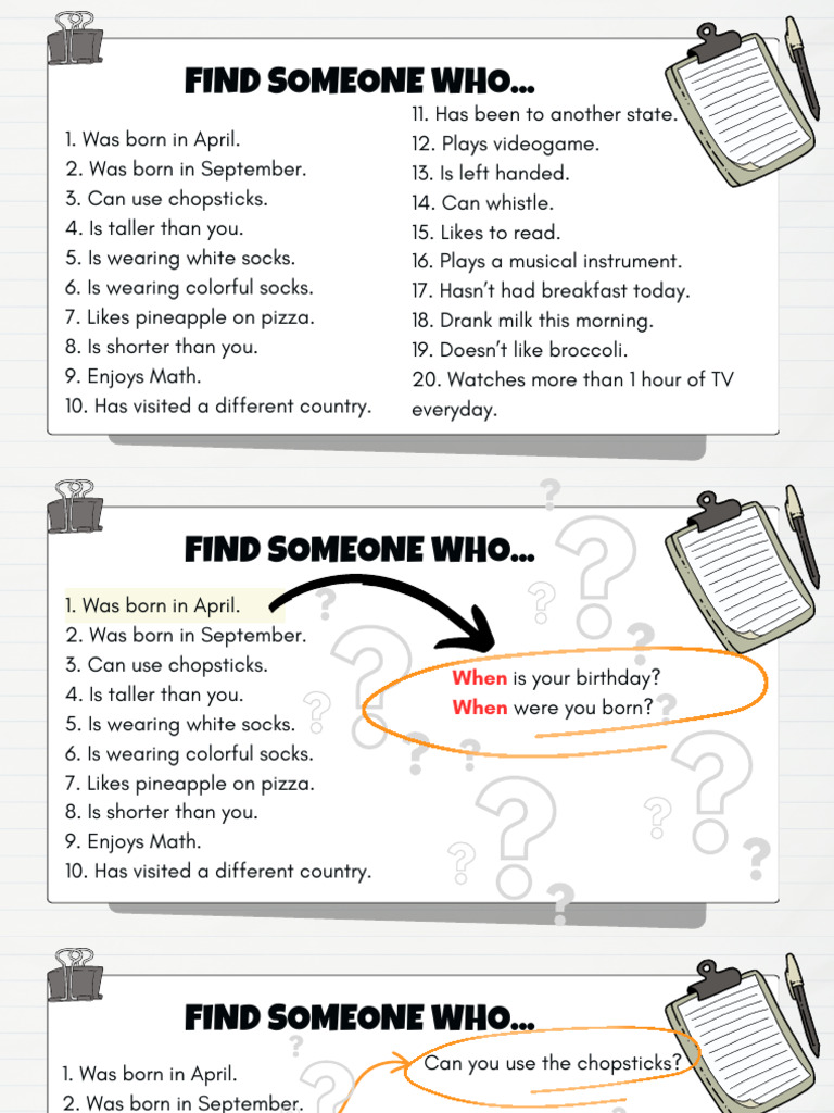 FIND SOMEONE WHO... | PDF