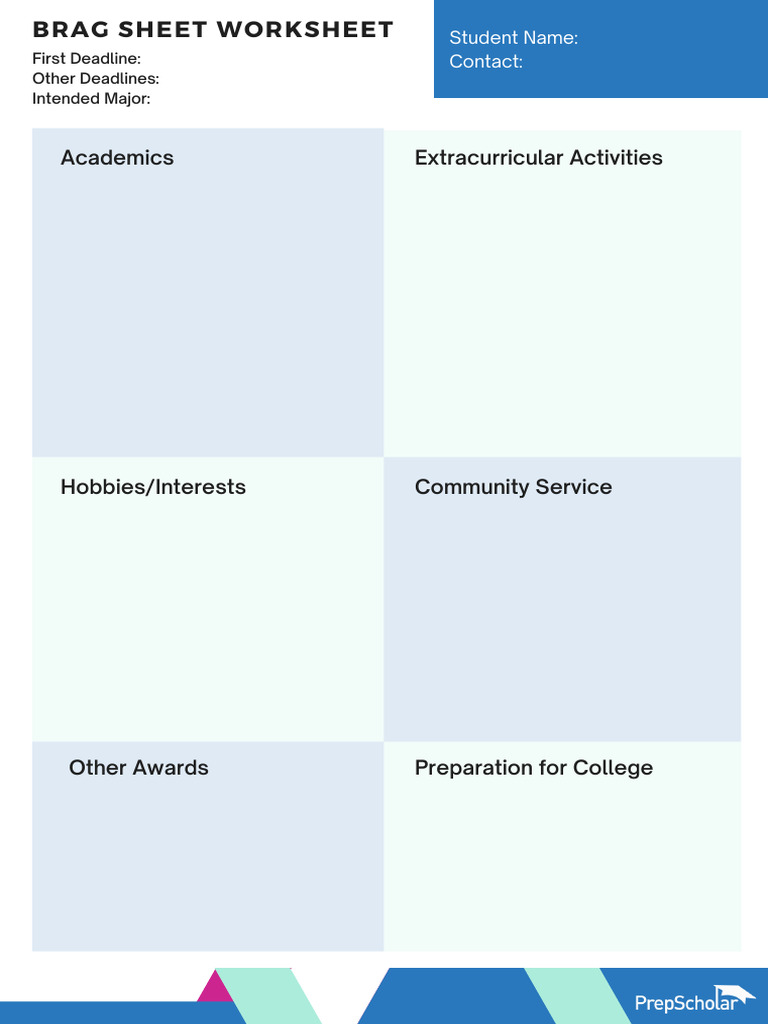 Brag Sheet Worksheet - PrepScholar | PDF