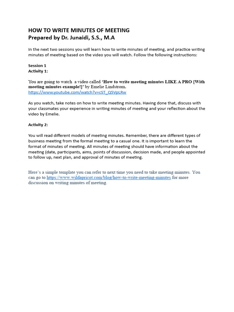 HOW TO WRITE MINUTES OF MEETING | Download Free PDF | Cognition ...