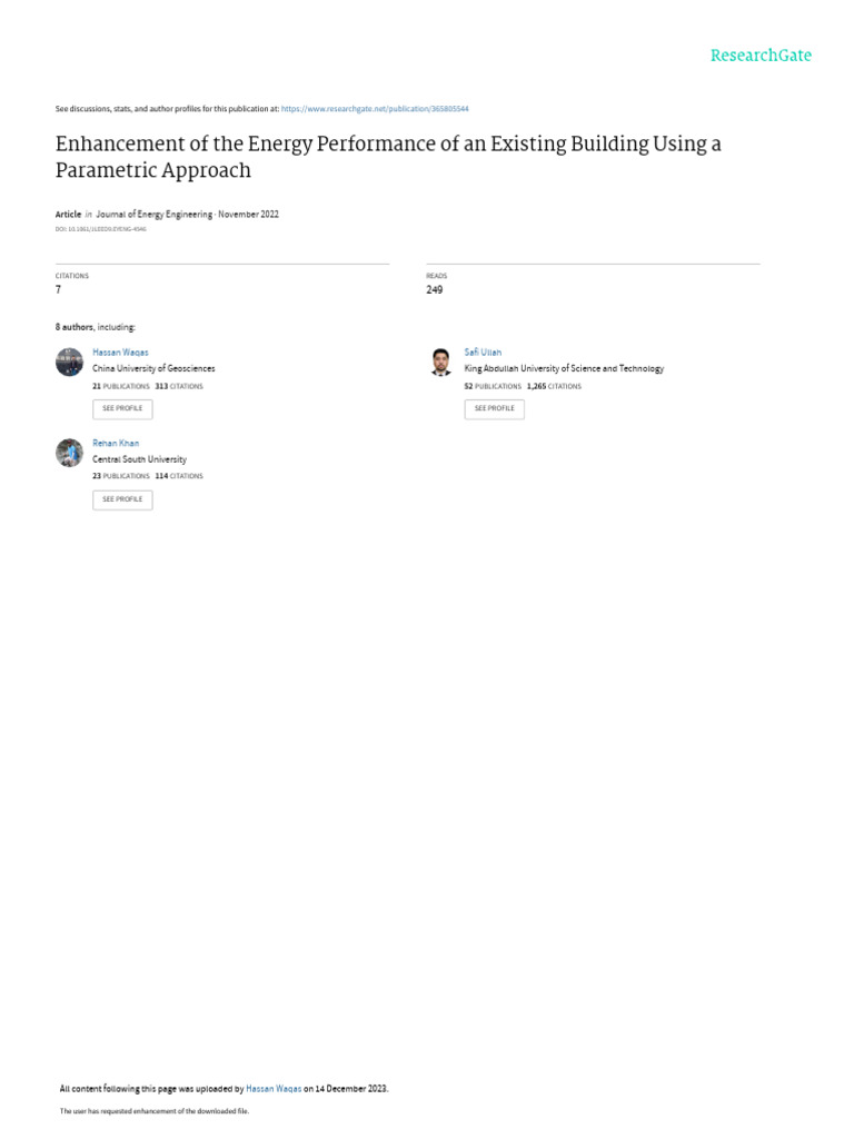 Enhancement Of The Energy Performance Of An Existing Building Using A Parametric Approach Pdf