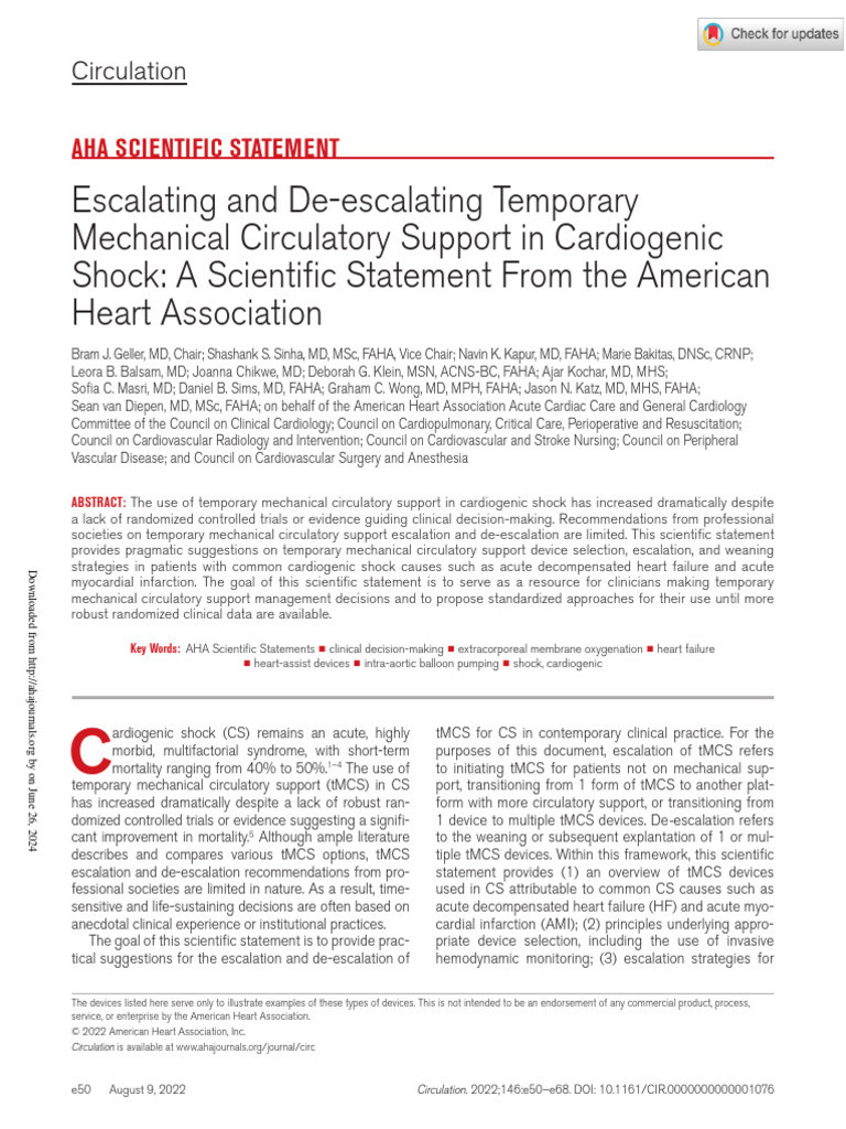 Geller Et Al 2022 Escalating and de Escalating Temporary Mechanical Circulatory Support in ...