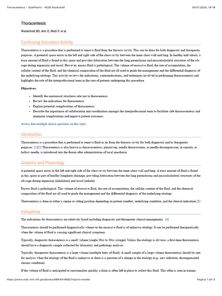 Thoracentesis Overview and Guidelines | PDF | Thorax | Medicine