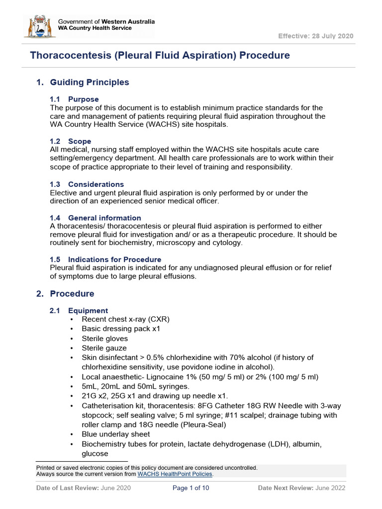 Thoracocentesis - Pleural Fluid Aspiration Procedure | PDF | Thorax ...