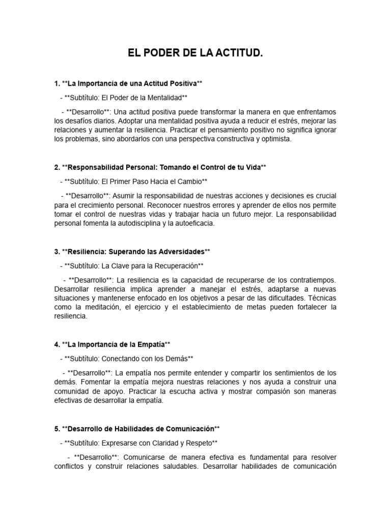 El Poder de La Actitud | PDF | Resiliencia psicológica | Autoestima