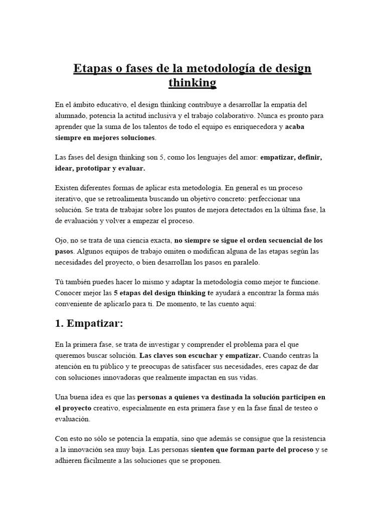 Etapas o fases de la metodología de design thinking | PDF | El ...