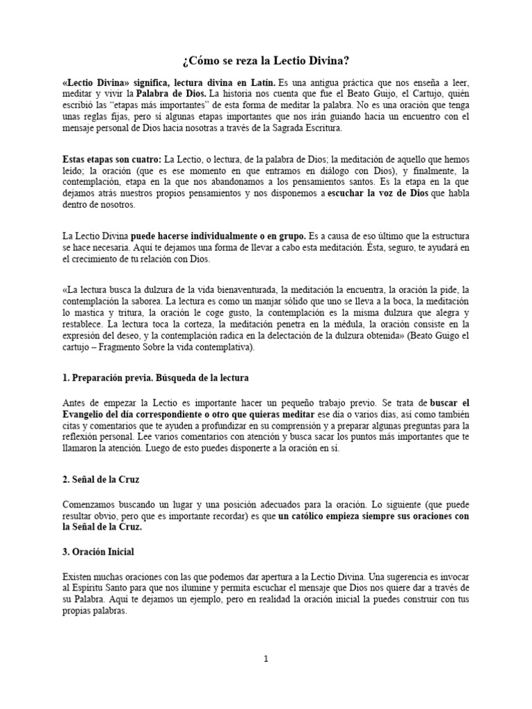 COMO SE REZA LA LECTIO DIVINA | PDF | Lectio Divina | Oración
