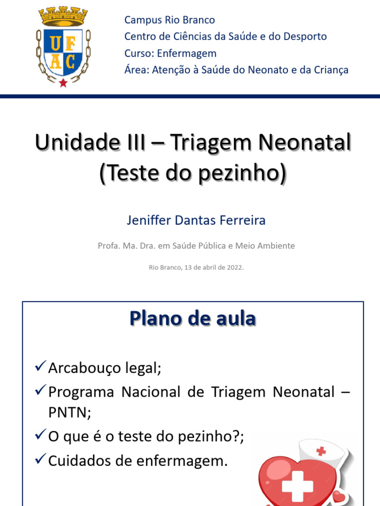 Triagem Neonatal: Teste do Pezinho e Cuidados | PDF | Medicina Clínica ...