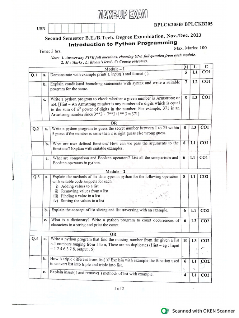Python Make Up Exam Nov-Dec23 | PDF
