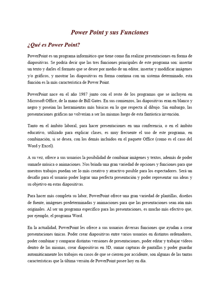 Power Point y Sus Funciones | PDF | Microsoft PowerPoint | Informática