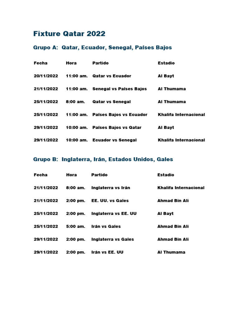 Fixture Qatar 2022 | PDF