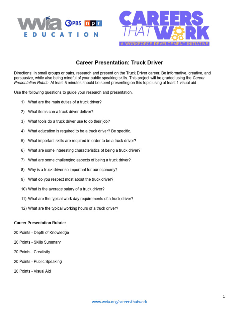 Truck Driver Career Overview Presentation | PDF | Career & Growth ...