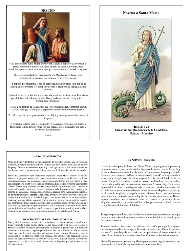Novena A Santa Marta Folleto | PDF | Intercesión | María, madre de Jesús