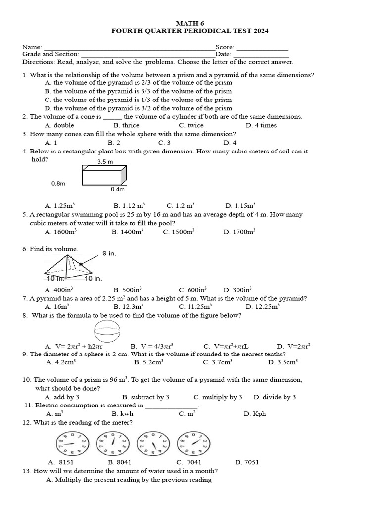 PT Mathematics 6 q424 | PDF | Volume | Rectangle
