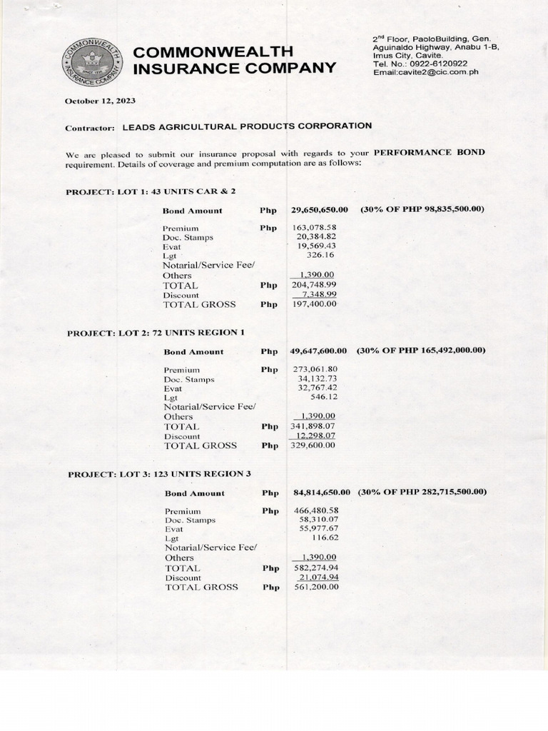 Revised Bond Quotation | PDF