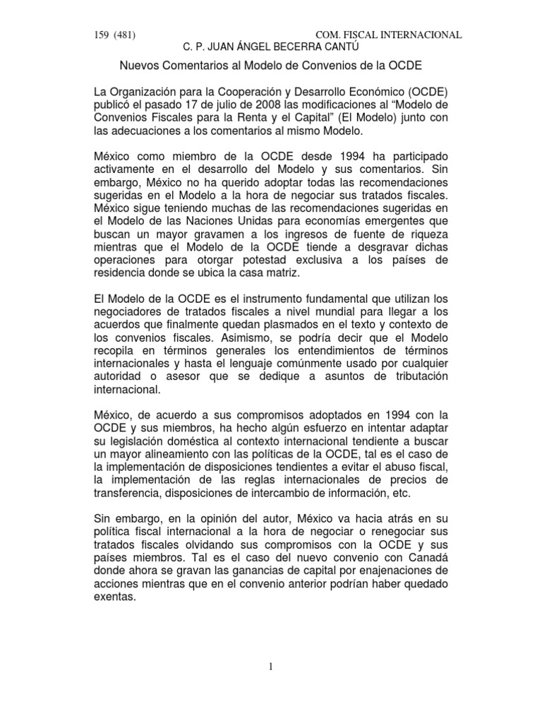 Comentarios Modelo de Convenios de La OCDE 2008 | PDF | La política ...