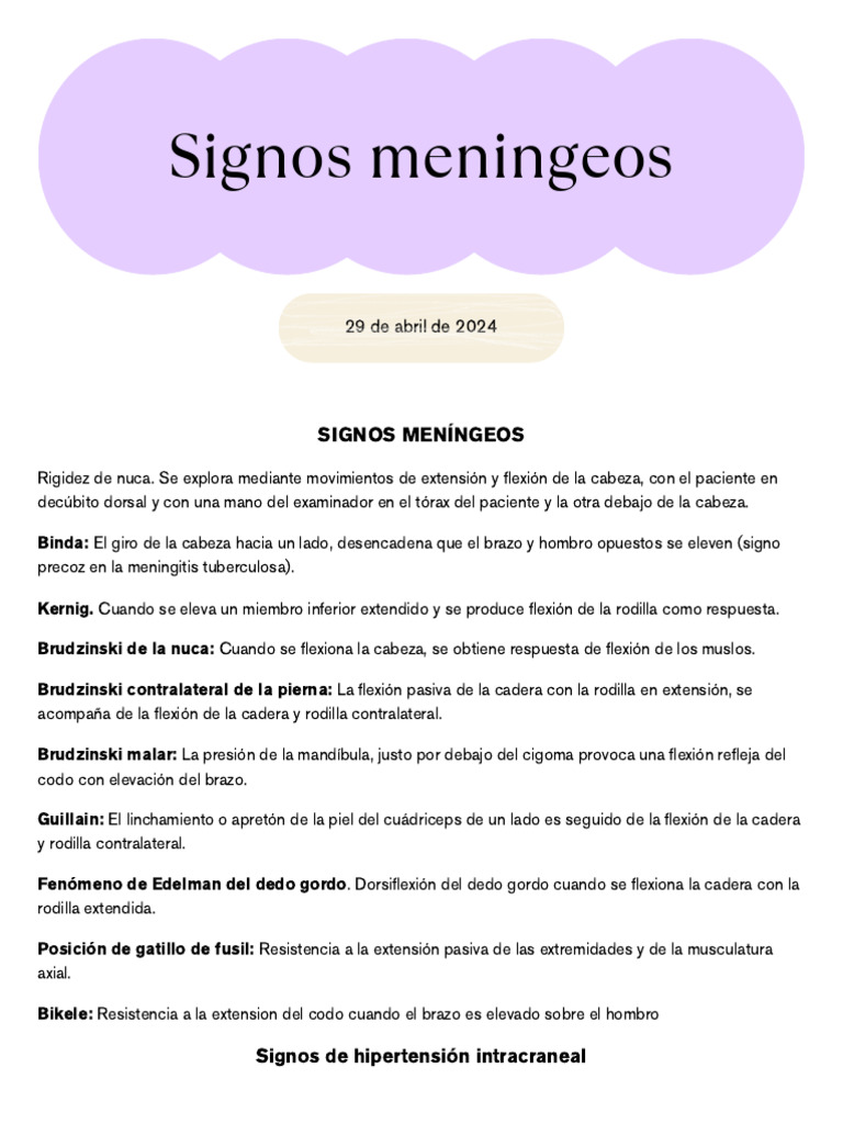 Signos Meninges | PDF | Enfermedades y trastornos | Medicina CLINICA