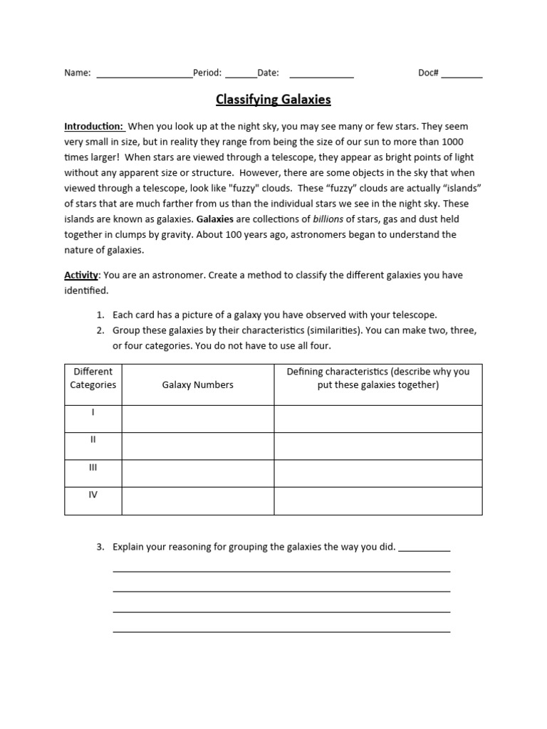 Galaxy Classification Activity (Card Sort) | PDF | Galaxy | Stars