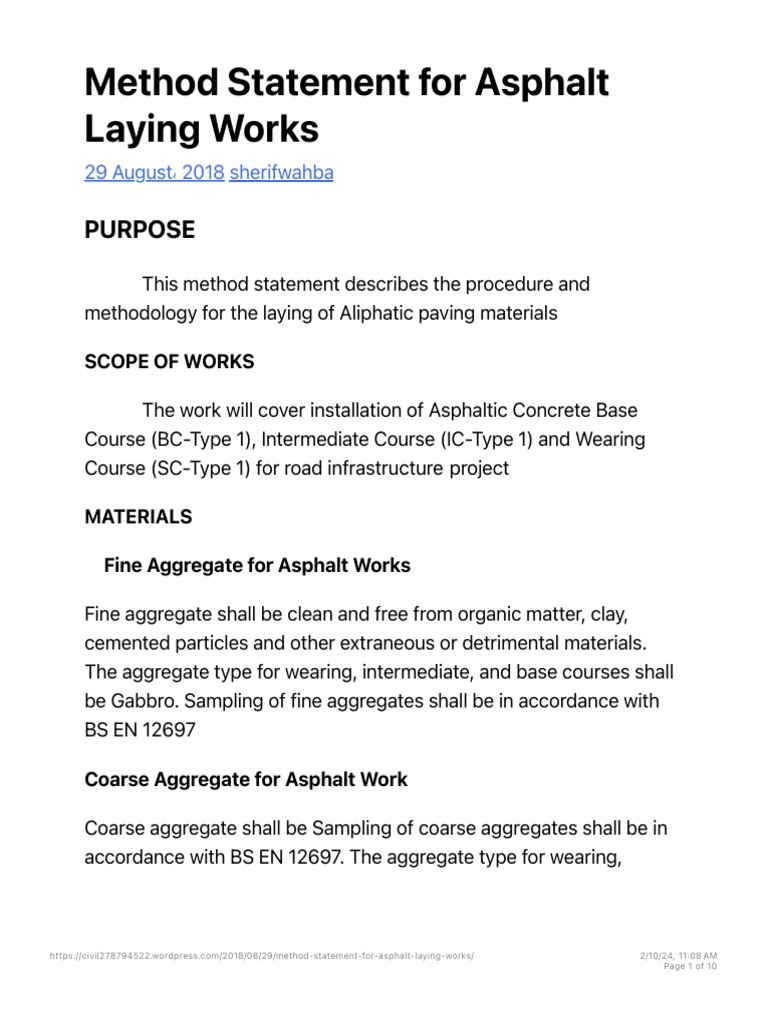 Method Statement for Asphalt Laying Works – civil engineering work ... Method Statement for Asphalt Laying Works – civil engineering work ...