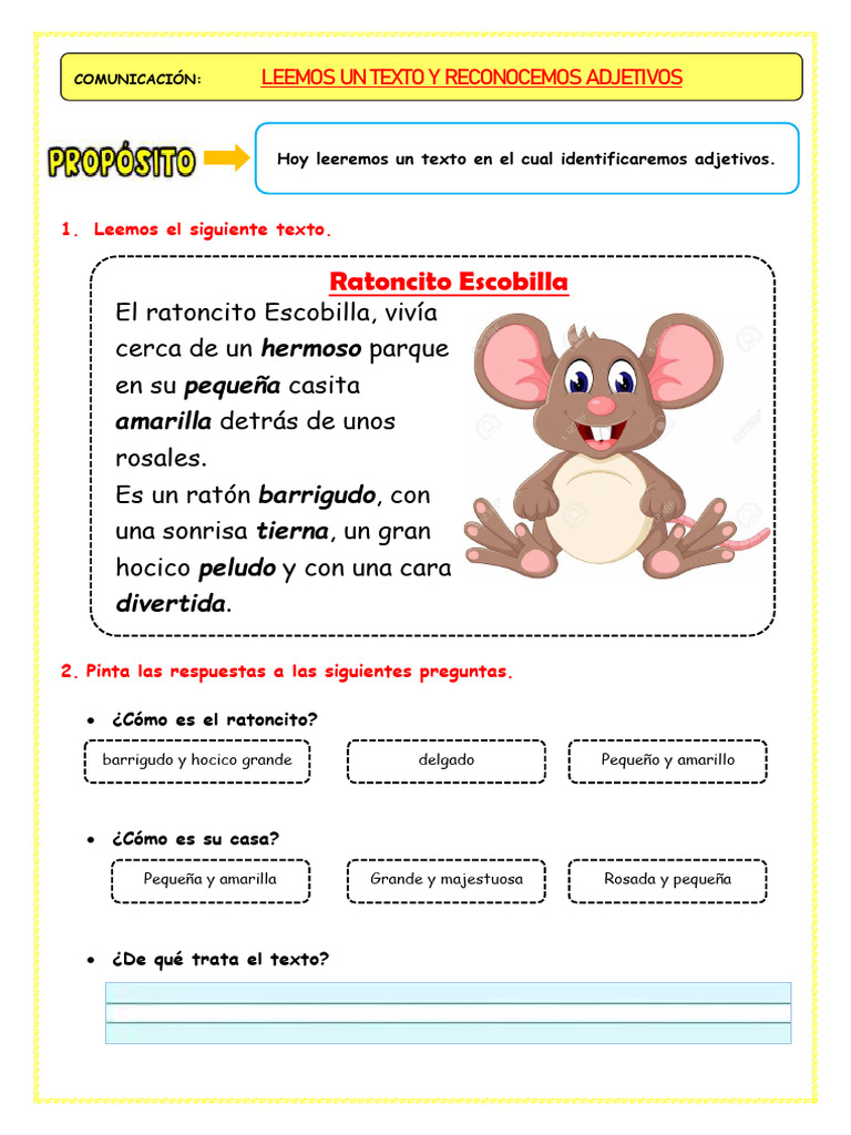 U4 S1 Ficha D1 Com Leemos Un Texto y Reconocemos Adjetivos | PDF ...