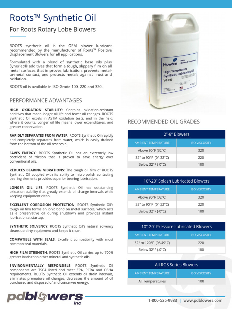 Pdblowers Roots Synthetic Blower Oil Brochure | PDF | Motor Oil | Lubricant