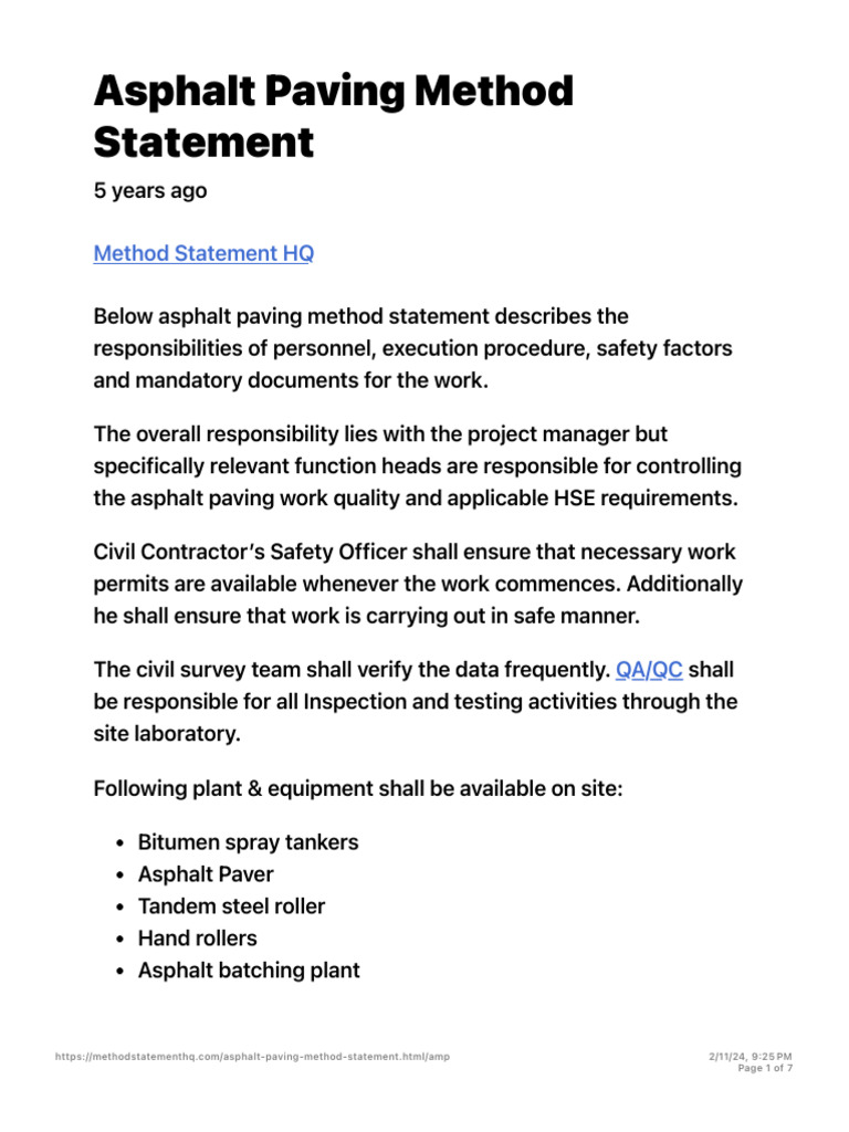 Asphalt Paving Method Statement 2024-02-12 01 - 25 - 34 | PDF | Road Surface