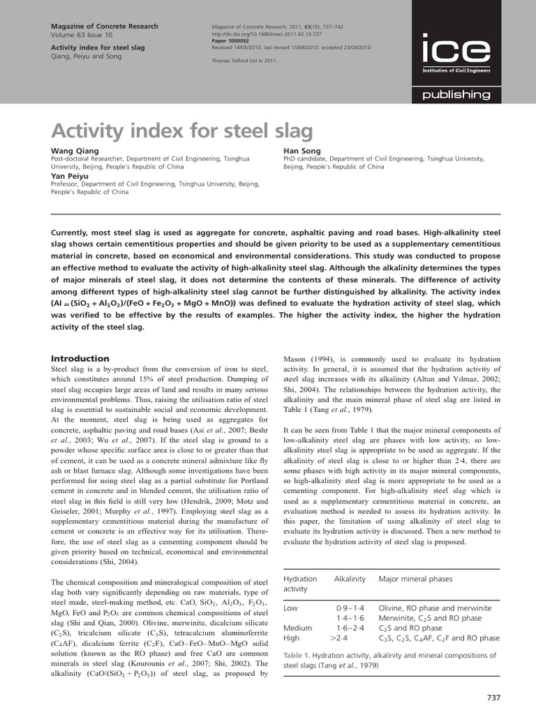 Activity Index of Slag | PDF | Concrete | Cement