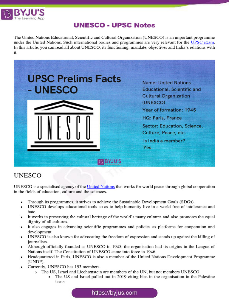 Unesco Upsc | PDF | Unesco | Cultural Heritage
