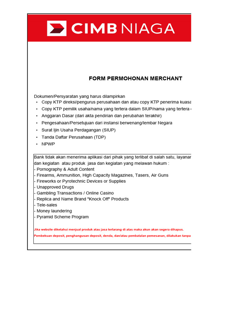 Form Permohonan Merchant CIMB Clicks | PDF | Web Service | Database ...