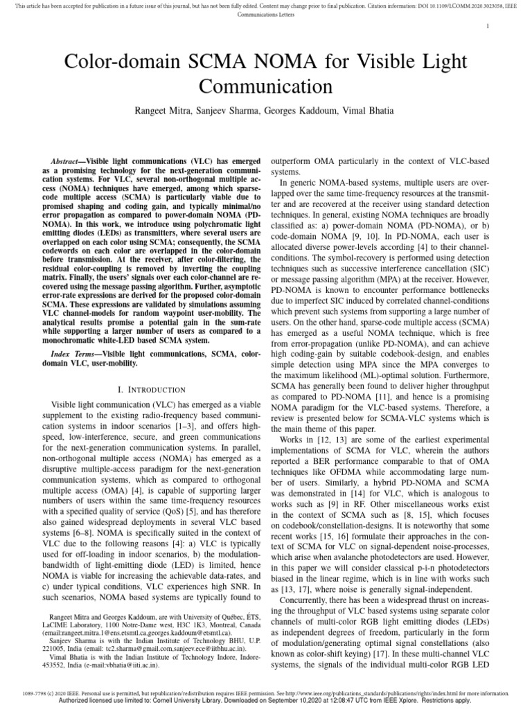 Color Domain SCMA NOMA For Visable Light Communication | PDF | Signal To Noise Ratio | Light ...