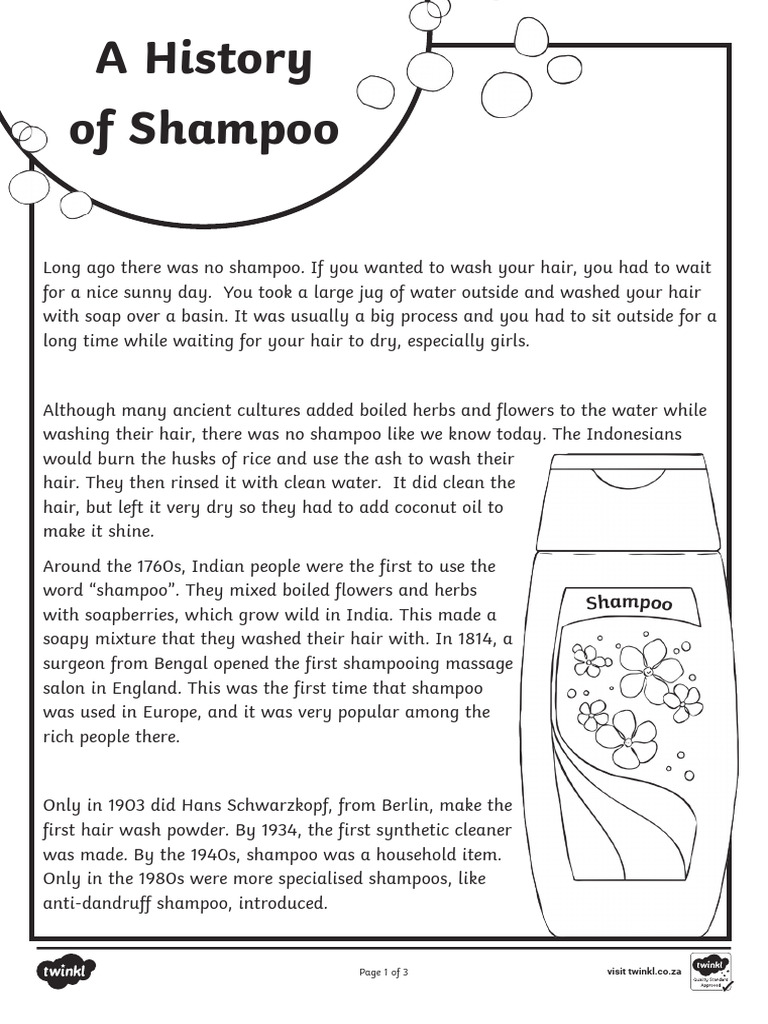 The History of Shampoo - Comprehension (Black and White) | Download ...