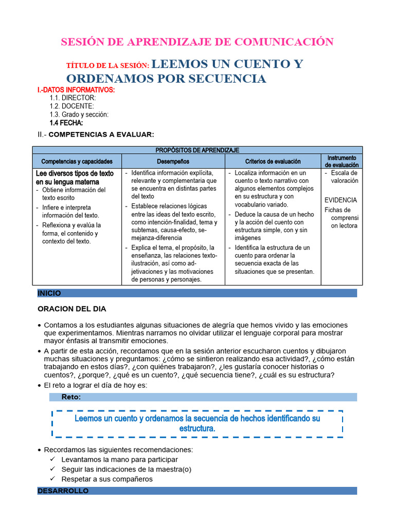 Ordenando la Secuencia del Cuento | PDF | Cuentos | Evaluación