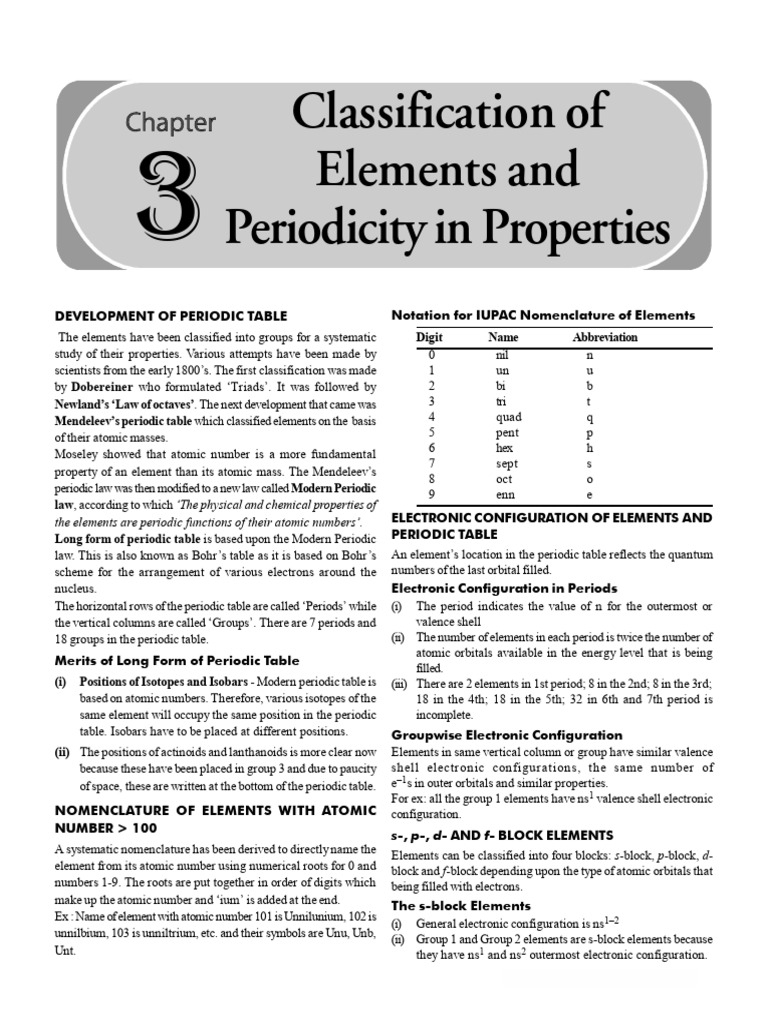 Classification of Elements and Periodicity in Properties | PDF ...