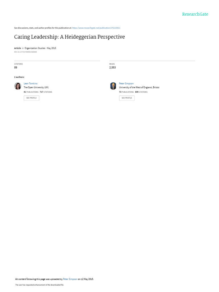 Caring Leadership 2015 Accepted Version | PDF | Martin Heidegger ...