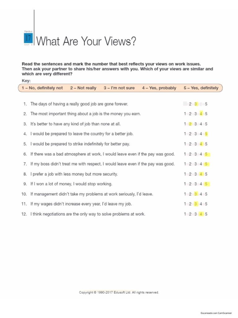 03 Intermediate III Handout 17 Unit 3 Problems at Work What Are Your ...