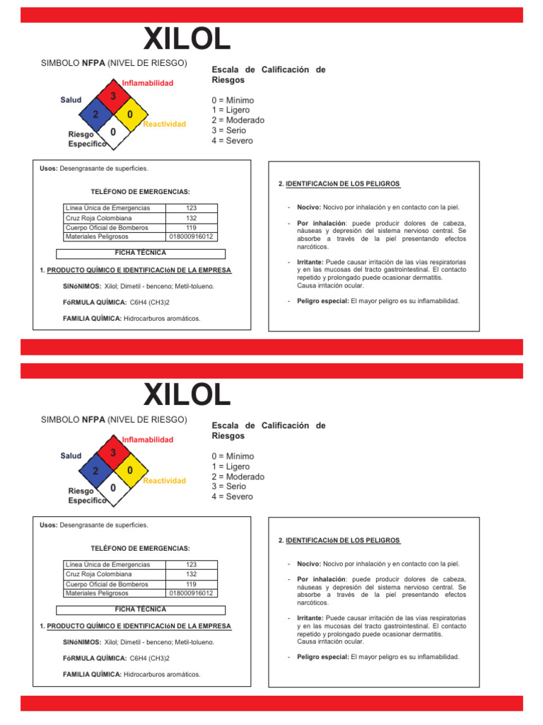 Ficha Técnica de Xilol y Thinner | PDF | Toxicidad