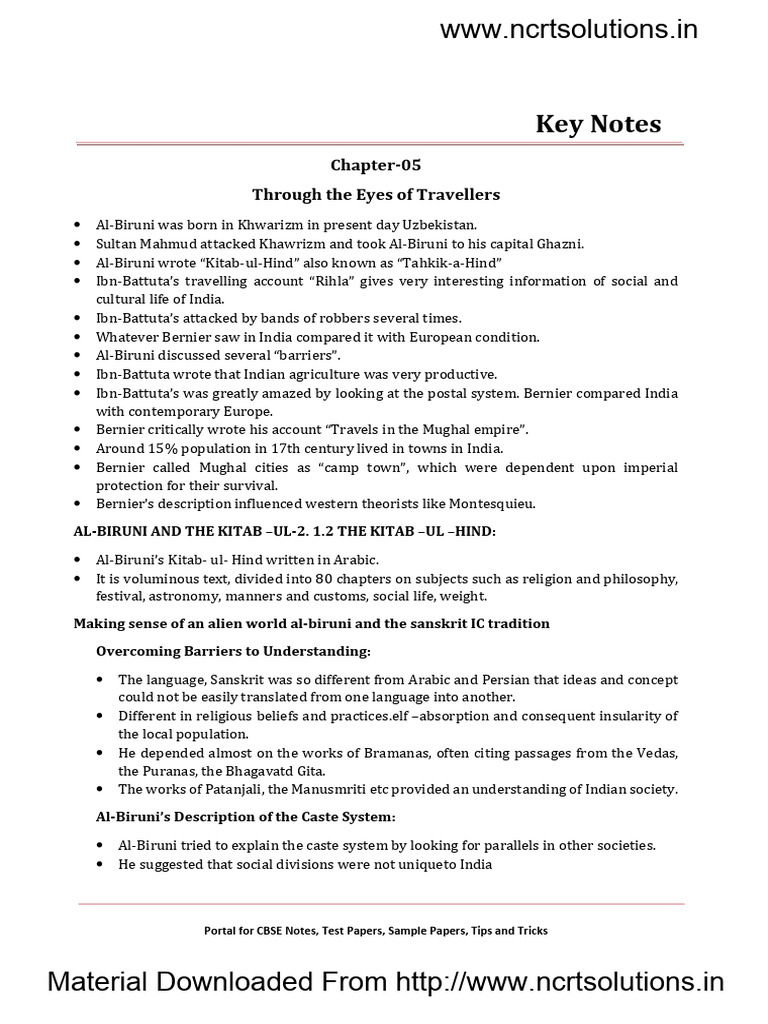 12 History Key Notes CH 05 Through The Eyes of Travellers | PDF ...