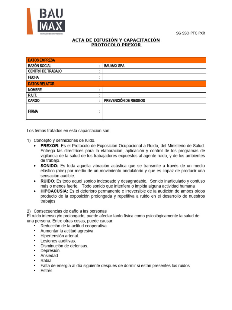 Protocolo PREXOR: Capacitación y Prevención de Ruido | PDF | ruido ...