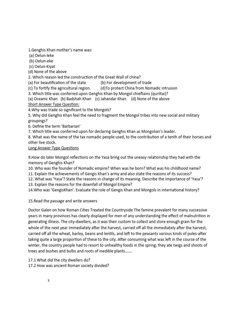 Annexure CH - 3 Grade - XI | PDF | Genghis Khan | Mongol Empire