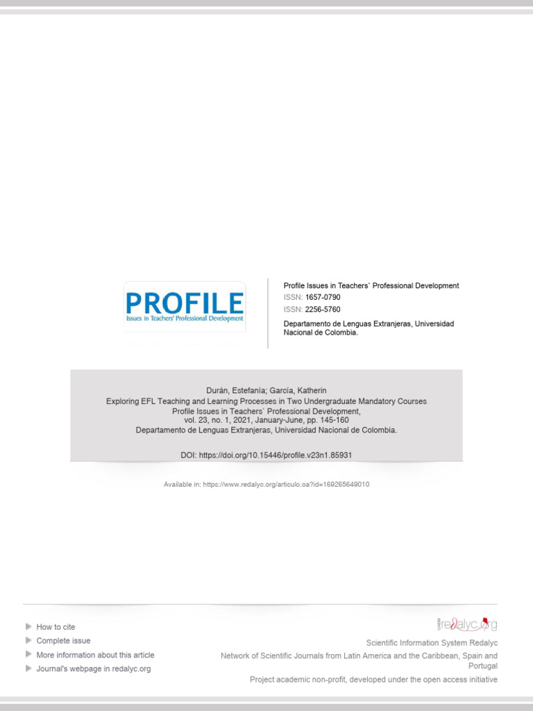 Exploring EFL Teaching and Learning Processes in Two Undergraduate Mandatory Courses | PDF ...