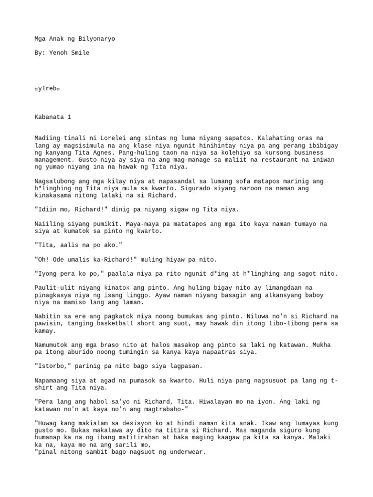 Ang Anak NG Bilyonaryo by Yenoh Smile Book 1 | PDF