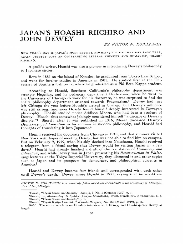 Japan's Hoashi Riichiro and John Dewey | PDF | John Dewey | Empire Of Japan